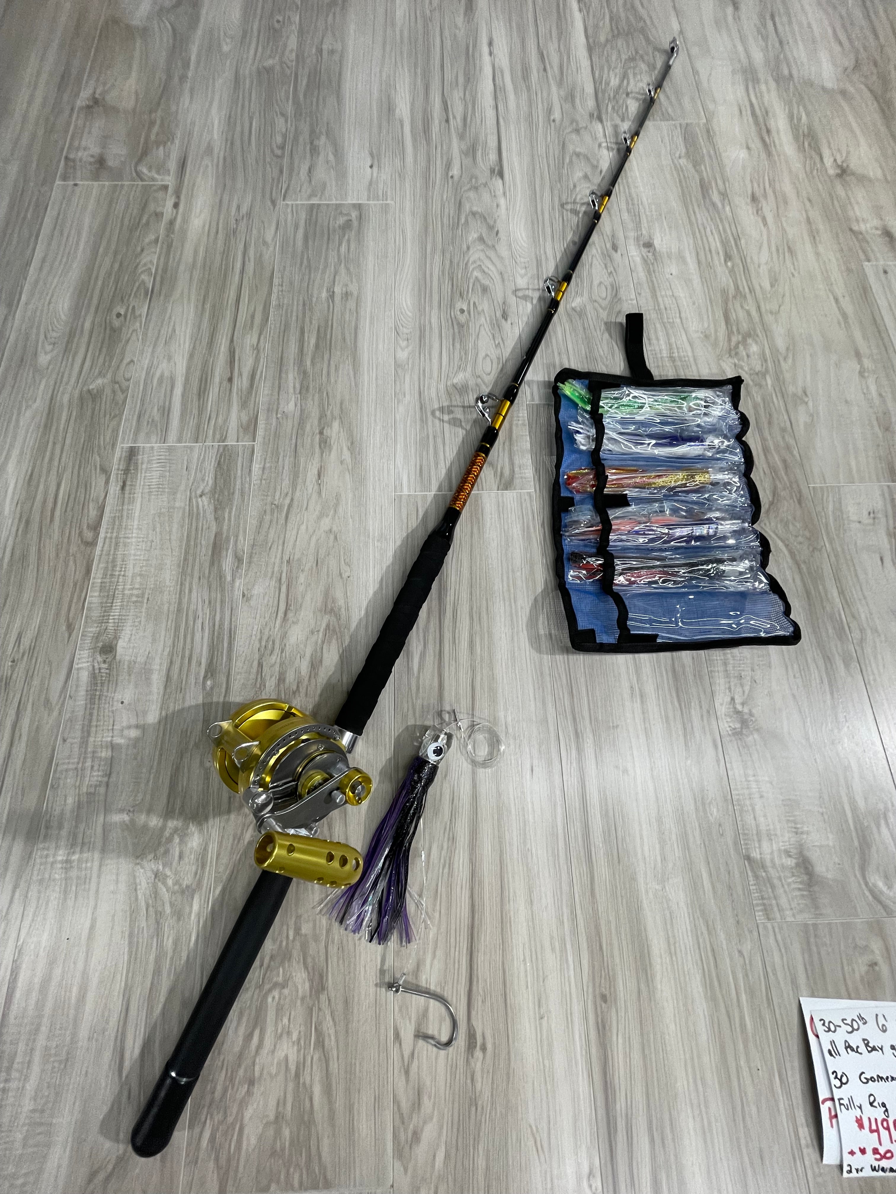 Complete Tuna Package (50lb Roller Rod, 30W Reel & 6pack Trolling Lure